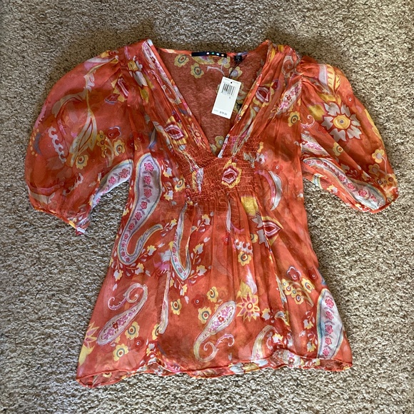 Source Unknown | Tops | Rustic Orange Smock Tunic Top Sheer | Poshmark